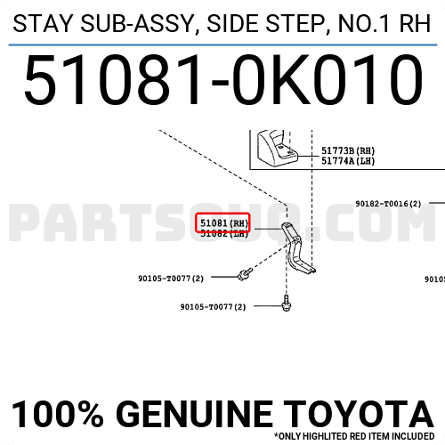 STAY SUB-ASSY, SIDE STEP, NO.1 RH 510810K010 | Toyota Parts | PartSouq