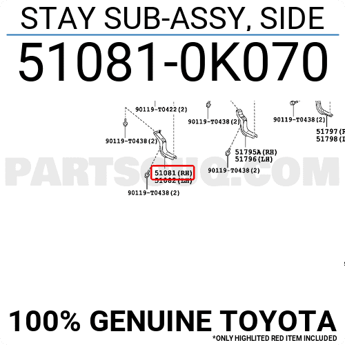 STAY SUB-ASSY, SIDE 510810K070 | Toyota Parts | PartSouq