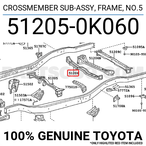 CROSSMEMBER SUB-ASSY, FRAME, NO.5 512050K060 | Toyota Parts | PartSouq