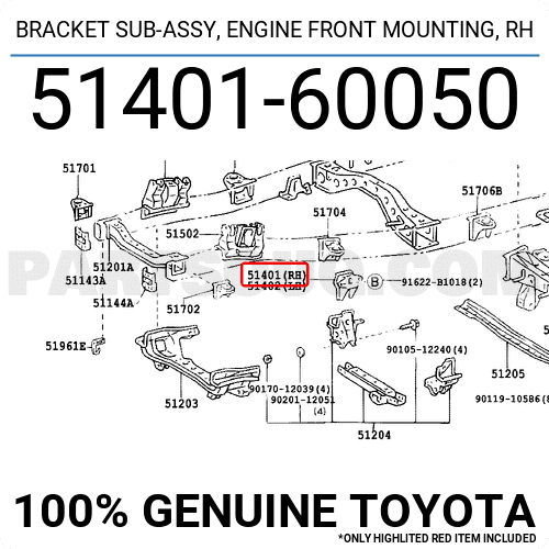 BRACKET SUB-ASSY, ENGINE FRONT MOUNTING, RH 5140160050 | Toyota Parts ...