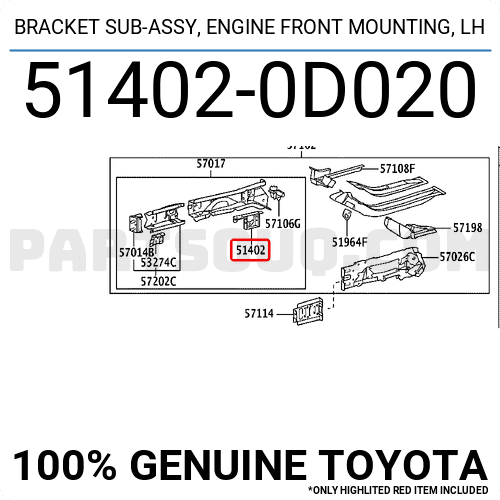 BRACKET SUB-ASSY, ENGINE FRONT MOUNTING, LH 514020D020 | Toyota Parts ...