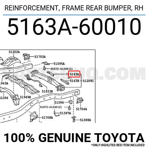REINFORCEMENT, FRAME REAR BUMPER, RH 5163A60010 | Toyota Parts | PartSouq