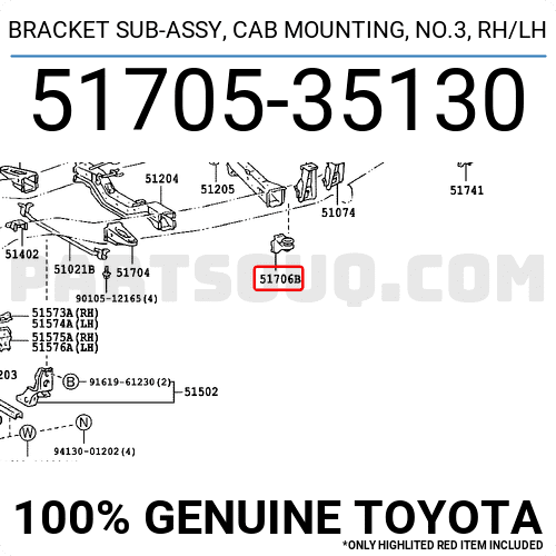 BRACKET SUB-ASSY, CAB MOUNTING, NO.3, RH/LH 5170535130 | Toyota Parts ...