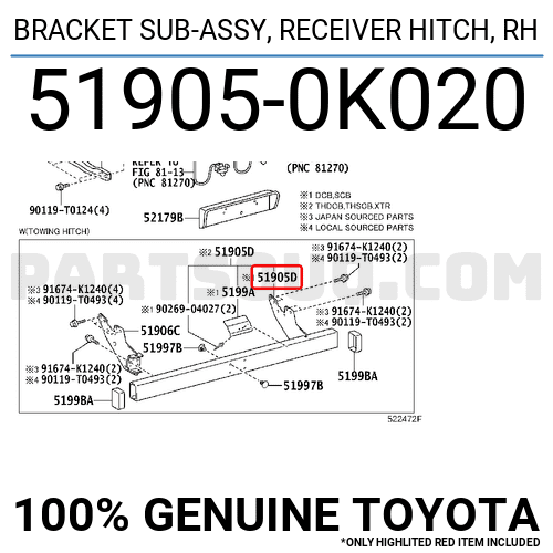 BRACKET SUB-ASSY, RECEIVER HITCH, RH 519050K020 | Toyota Parts | PartSouq