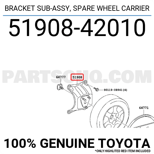 BRACKET SUB-ASSY, SPARE WHEEL CARRIER 5190842010 | Toyota Parts | PartSouq