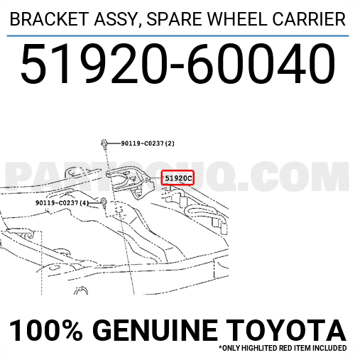 BRACKET ASSY, SPARE WHEEL CARRIER 5192060040 | Toyota Parts | PartSouq
