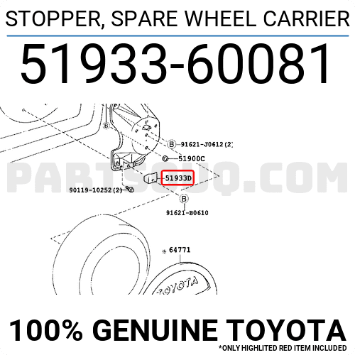 STOPPER, SPARE WHEEL CARRIER 5193360081 | Toyota Parts | PartSouq