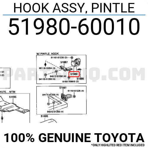 HOOK ASSY, PINTLE 5198060010 | Toyota Parts | PartSouq