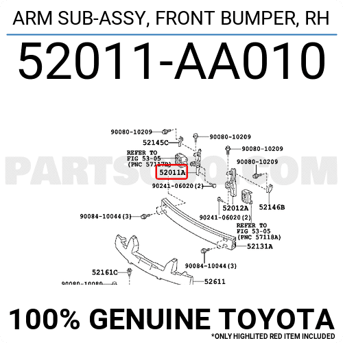 ARM SUB-ASSY, FRONT BUMPER, RH 52011AA010 | Toyota Parts | PartSouq