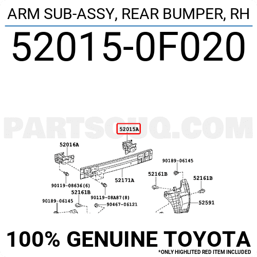 ARM SUB-ASSY, REAR BUMPER, RH 520150F020 | Toyota Parts | PartSouq