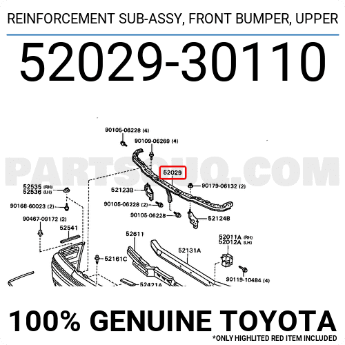 REINFORCEMENT SUB-ASSY, FRONT BUMPER, UPPER 5202930110 | Toyota Parts ...