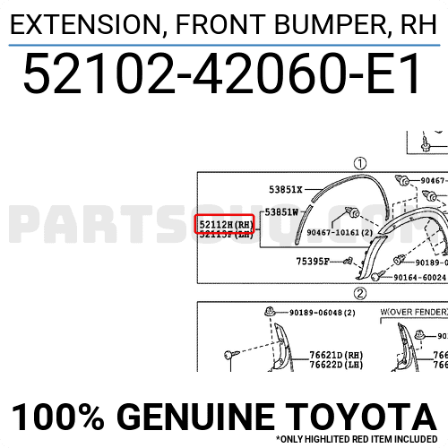 EXTENSION, FRONT BUMPER, RH 5210242060E1 | Toyota Parts | PartSouq