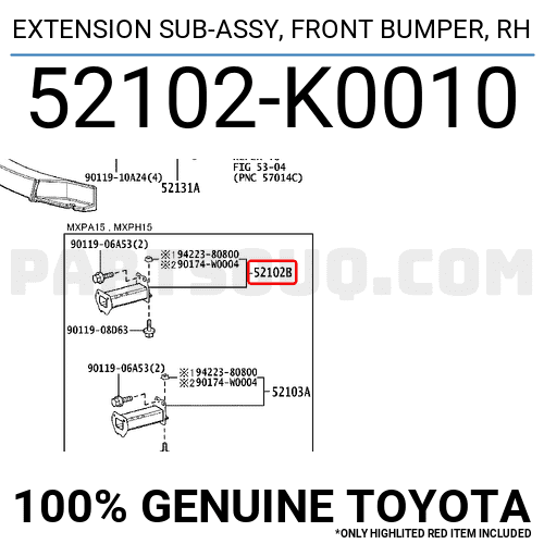 EXTENSION SUB-ASSY, FRONT BUMPER, RH 52102K0010 | Toyota Parts | PartSouq
