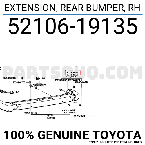 EXTENSION, REAR BUMPER, RH 5210619135 | Toyota Parts | PartSouq