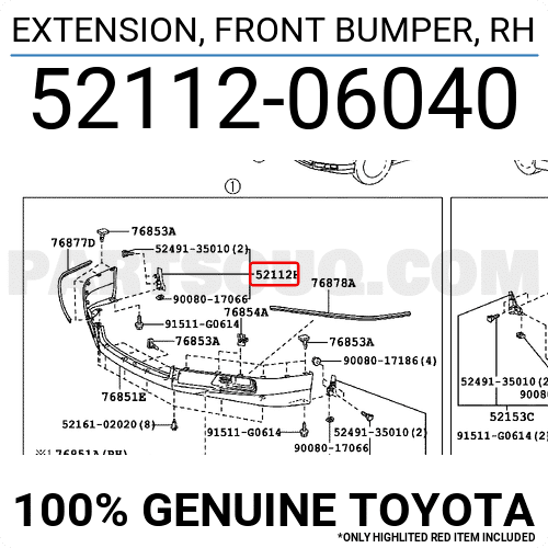 EXTENSION, FRONT BUMPER, RH 5211206040 | Toyota Parts | PartSouq