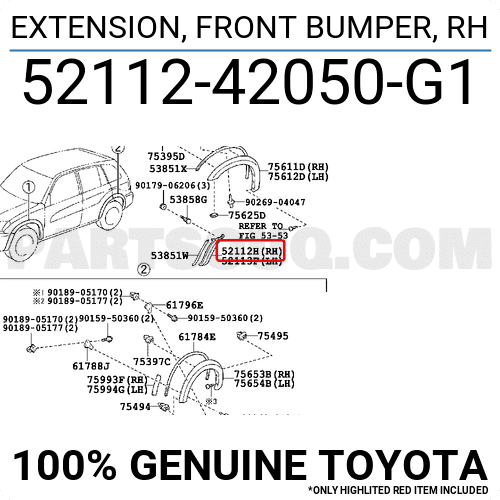 EXTENSION, FRONT BUMPER, RH 5211242050G1 | Toyota Parts | PartSouq