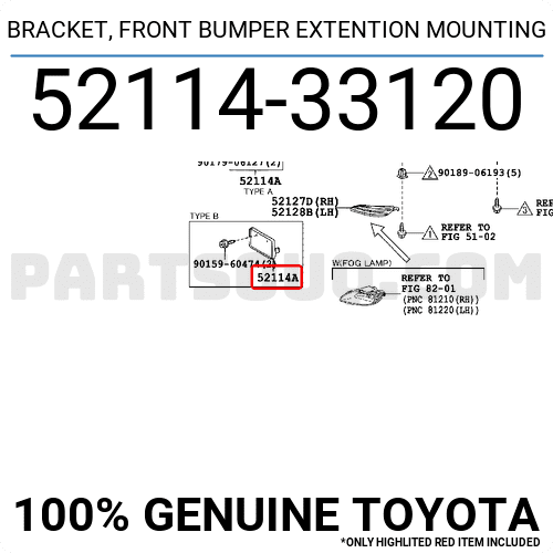 BRACKET, FRONT BUMPER EXTENTION MOUNTING 5211433120 | Toyota Parts ...