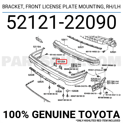 BRACKET, FRONT LICENSE PLATE MOUNTING, RH/LH 5212122090 | Toyota Parts ...