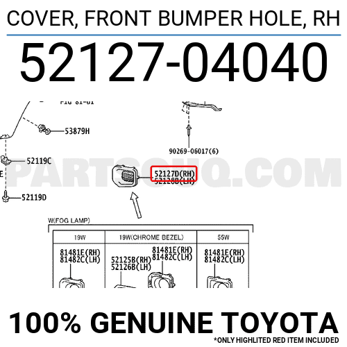 COVER, FRONT BUMPER HOLE, RH 5212704040 | Toyota Parts | PartSouq