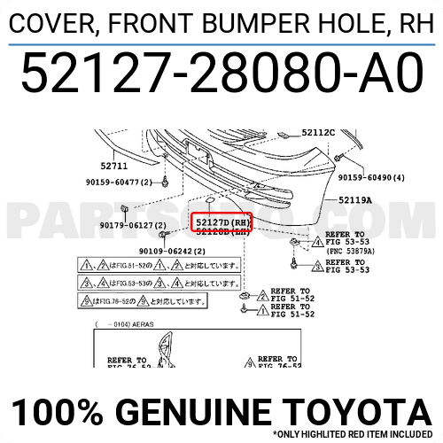 COVER, FRONT BUMPER HOLE, RH 5212728080A0 | Toyota Parts | PartSouq
