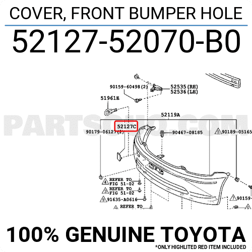 COVER, FRONT BUMPER HOLE 5212752070B0 | Toyota Parts | PartSouq
