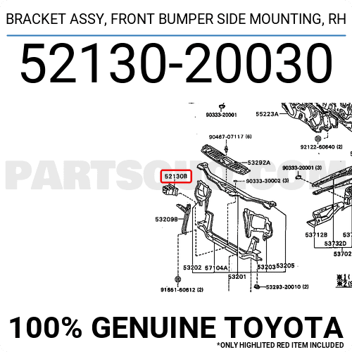 BRACKET ASSY, FRONT BUMPER SIDE MOUNTING, RH 5213020030 | Toyota Parts ...