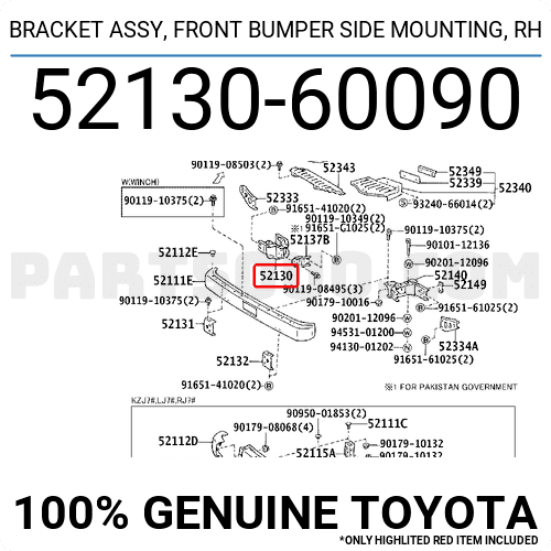 BRACKET ASSY, FRONT BUMPER SIDE MOUNTING, RH 5213060090 | Toyota Parts ...