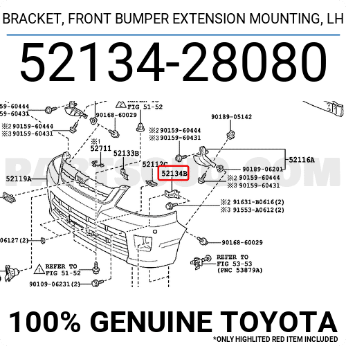 BRACKET, FRONT BUMPER EXTENSION MOUNTING, LH 5213428080 | Toyota Parts ...