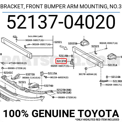 BRACKET, FRONT BUMPER ARM MOUNTING, NO.3 5213704020 | Toyota Parts ...