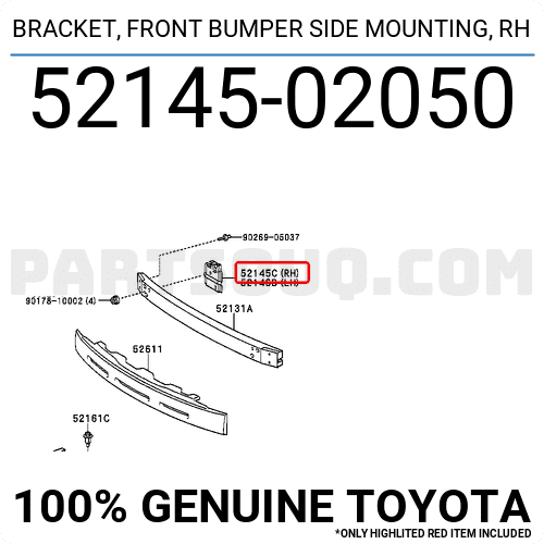 BRACKET, FRONT BUMPER SIDE MOUNTING, RH 5214502050 | Toyota Parts ...