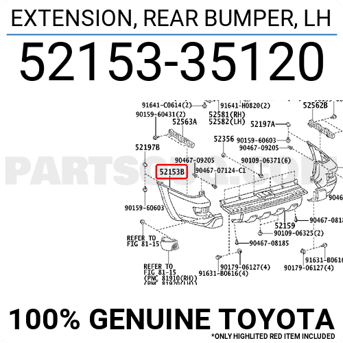 EXTENSION, REAR BUMPER, LH 5215335120 | Toyota Parts | PartSouq