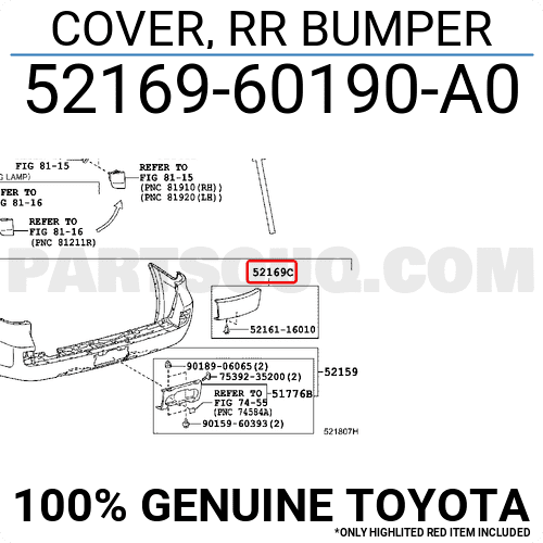 COVER, RR BUMPER 5216960190A0 | Toyota Parts | PartSouq