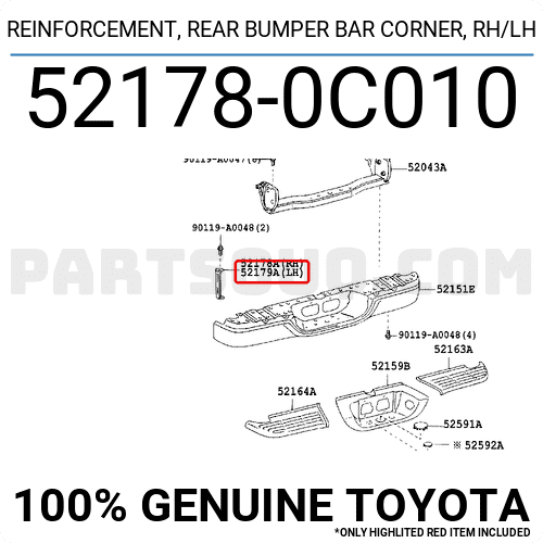 REINFORCEMENT, REAR BUMPER BAR CORNER, RH/LH 521780C010 | Toyota Parts ...