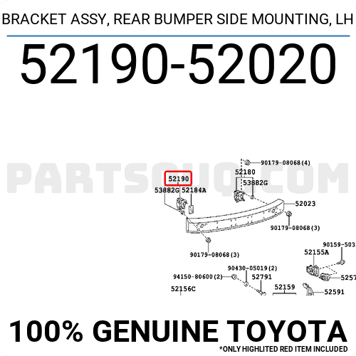 BRACKET ASSY, REAR BUMPER SIDE MOUNTING, LH 5219052020 | Toyota Parts ...