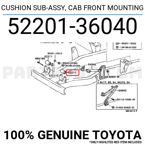 CUSHION SUB-ASSY, CAB FRONT MOUNTING 5220136040 | Toyota Parts | PartSouq