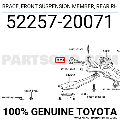 BRACE, FRONT SUSPENSION MEMBER, REAR RH 5225720071 | Toyota Parts ...