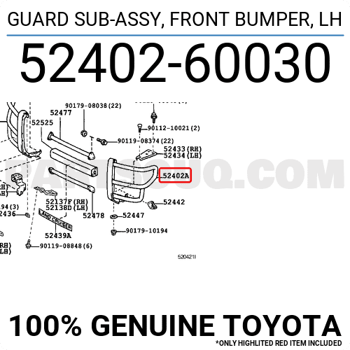 GUARD SUB-ASSY, FRONT BUMPER, LH 5240260030 | Toyota Parts | PartSouq