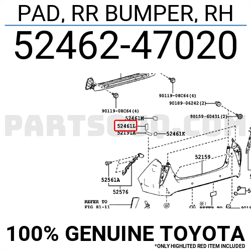 PAD, RR BUMPER, RH 5246247020 | Toyota Parts | PartSouq