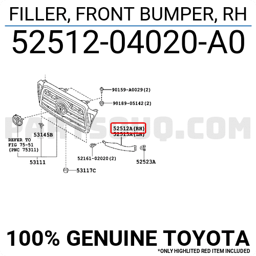 FILLER, FRONT BUMPER, RH 5251204020A0 | Toyota Parts | PartSouq