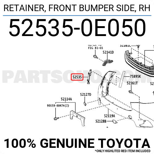 RETAINER, FRONT BUMPER SIDE, RH 525350E050 | Toyota Parts | PartSouq