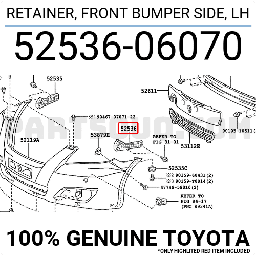 RETAINER, FRONT BUMPER SIDE, LH 5253606070 | Toyota Parts | PartSouq