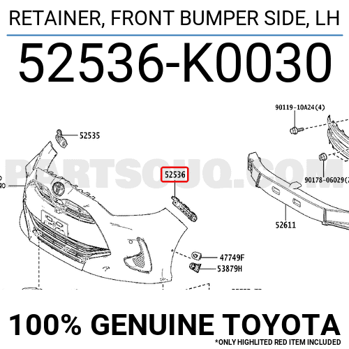 RETAINER, FRONT BUMPER SIDE, LH 52536K0030 | Toyota Parts | PartSouq