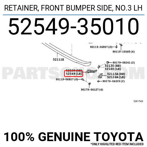 RETAINER, FRONT BUMPER SIDE, NO.3 LH 5254935010 | Toyota Parts | PartSouq