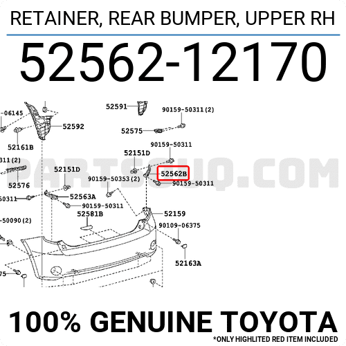 RETAINER, REAR BUMPER, UPPER RH 5256212170 | Toyota Parts | PartSouq
