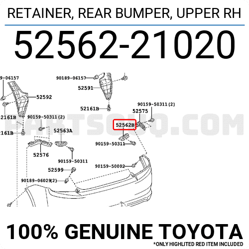 RETAINER, REAR BUMPER, UPPER RH 5256221020 | Toyota Parts | PartSouq