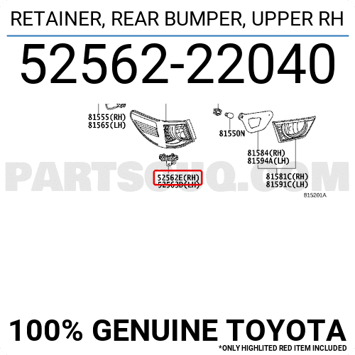 RETAINER, REAR BUMPER, UPPER RH 5256222040 | Toyota Parts | PartSouq