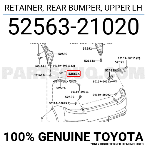 RETAINER, REAR BUMPER, UPPER LH 5256321020 | Toyota Parts | PartSouq
