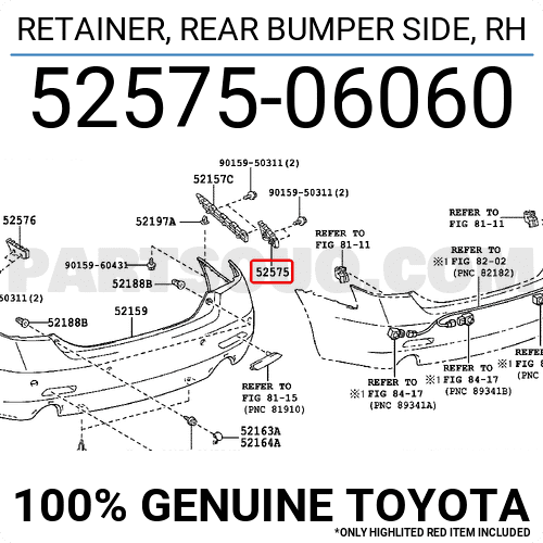 RETAINER, REAR BUMPER SIDE, RH 5257506060 | Toyota Parts | PartSouq