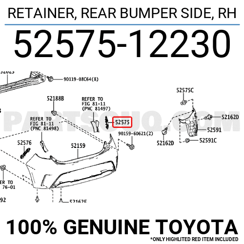 RETAINER, REAR BUMPER SIDE, RH 5257512230 | Toyota Parts | PartSouq