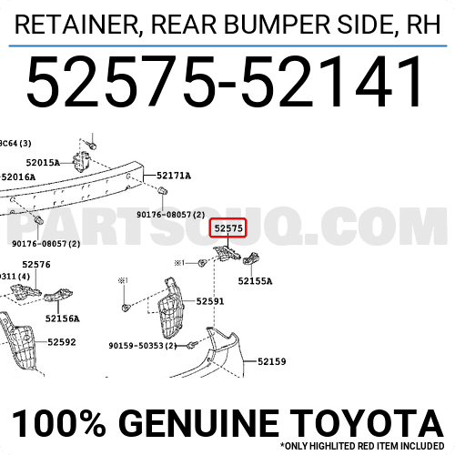 RETAINER, REAR BUMPER SIDE, RH 5257552141 | Toyota Parts | PartSouq